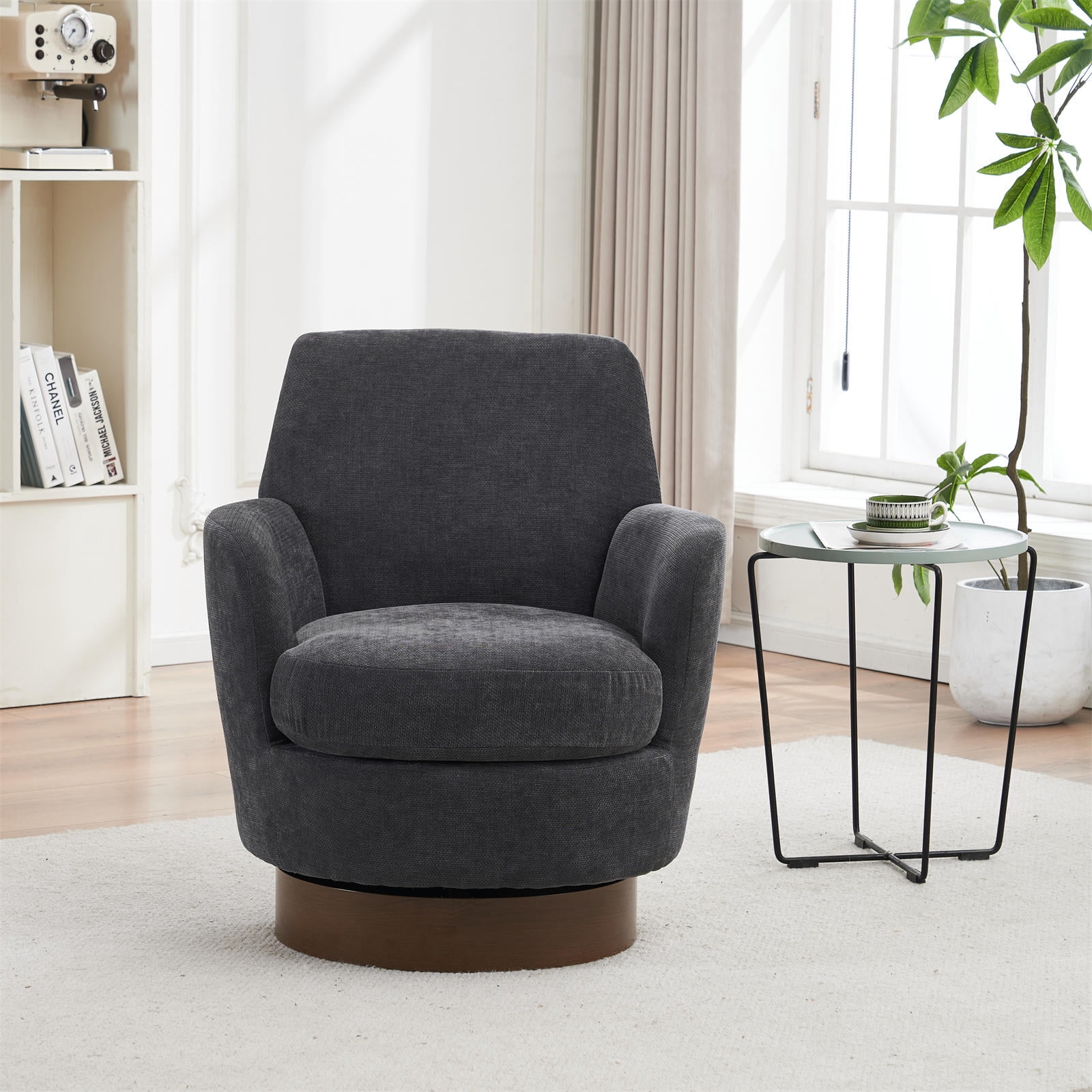 Swivel Accent Barrel Chair, Round Single Sofa Chair with Curved ...