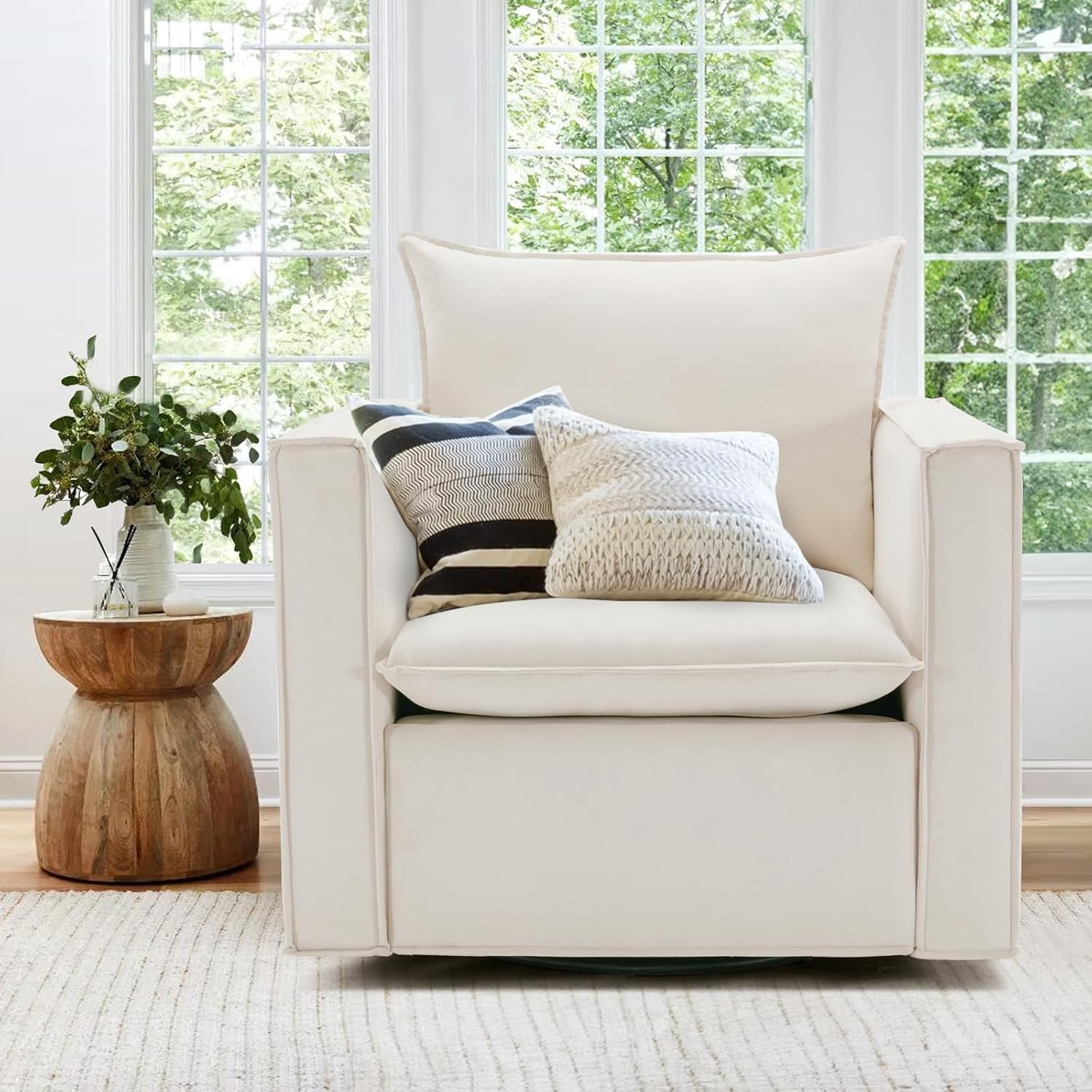 Swivel Accent Chair, 34 Inches Wide Upholstered Arm Chair with Plump ...