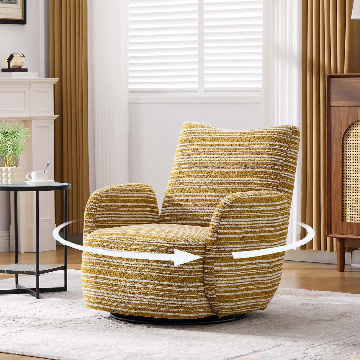Swivel Accent Chair, 360° Rotating Lounge Chair with Boucle Fabric and ...