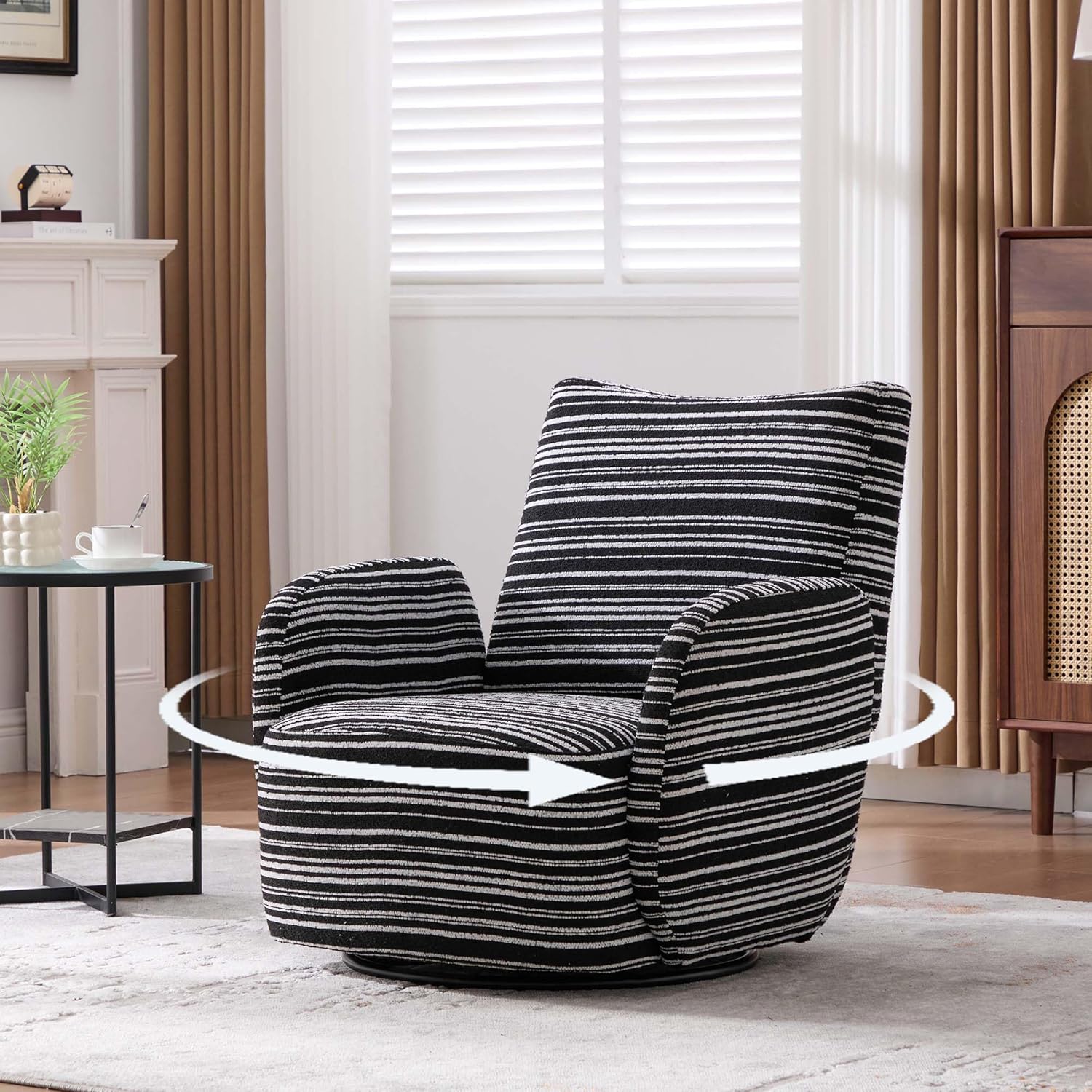 Swivel Accent Chair, 360° Rotating Lounge Chair with Boucle Fabric and ...