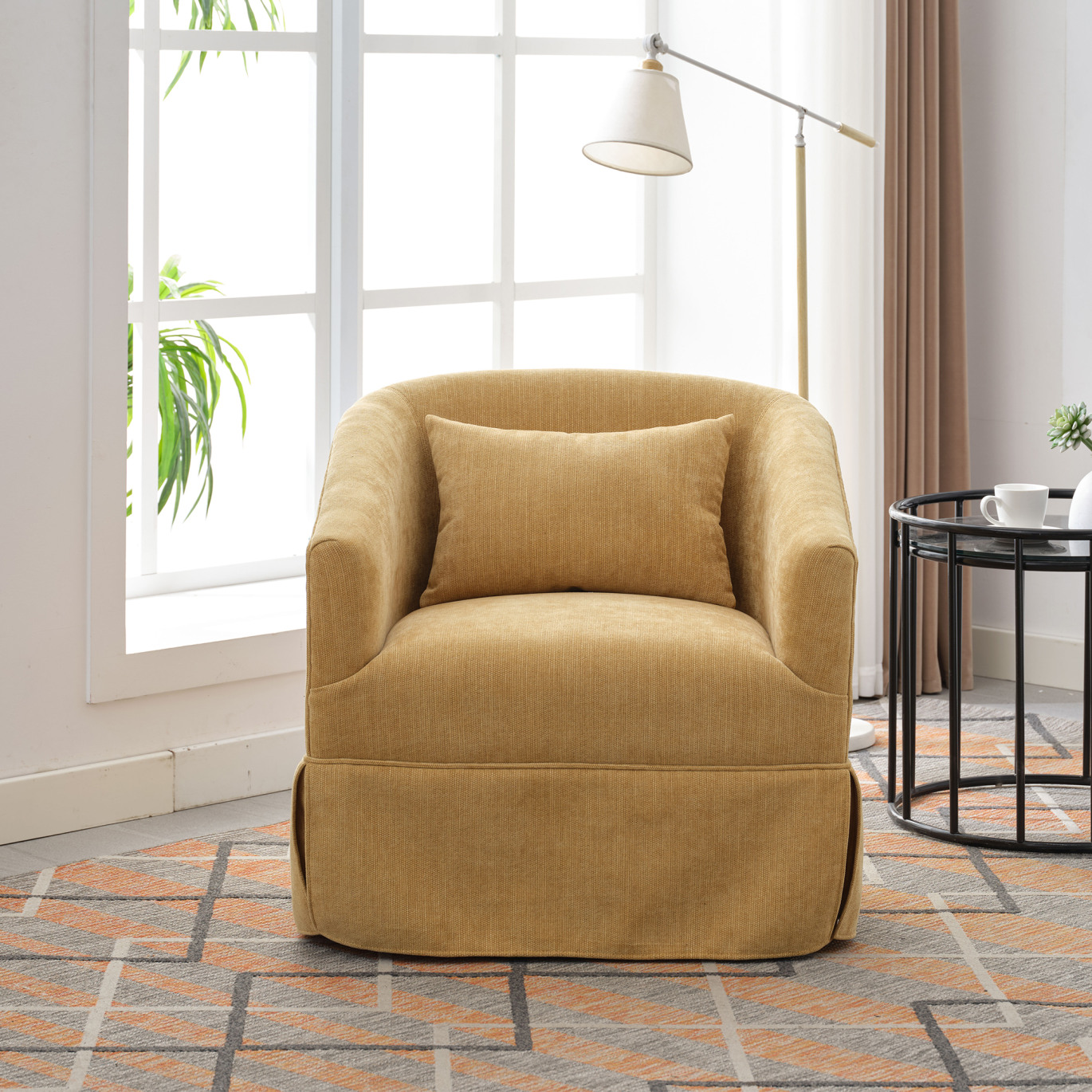 Swivel Accent Chair, 360-degree Swivel Barrel Chair with Pillow Cushion ...