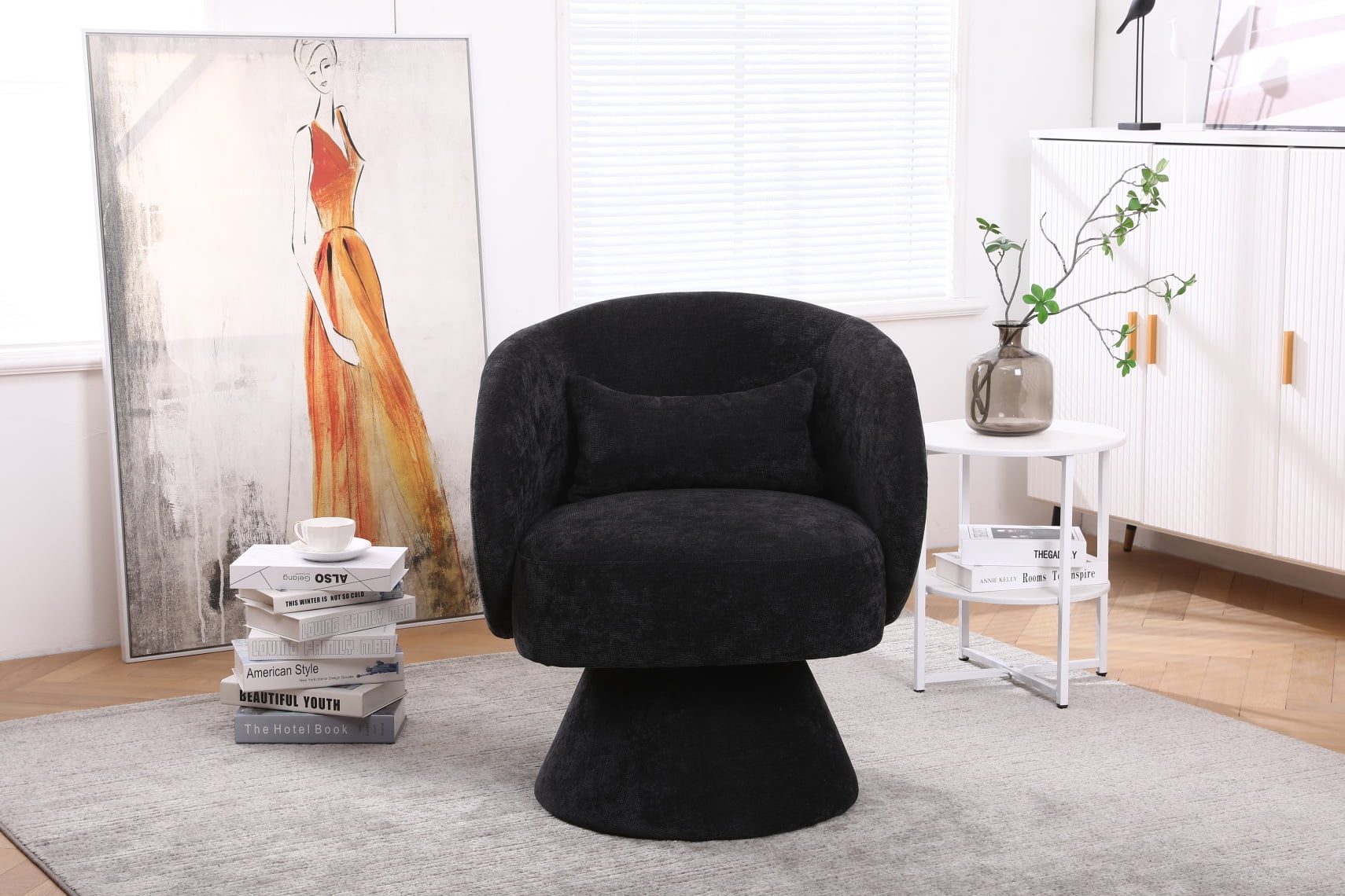 Swivel Accent Chair, 360-degree Sofa Chair with Barrel-curved Backrest ...