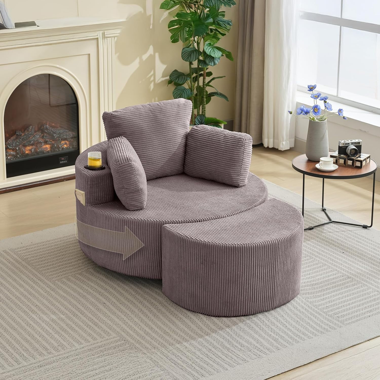 Swivel Accent Chair 37" W Swivel Recliner Comfy Upholstered Round ...
