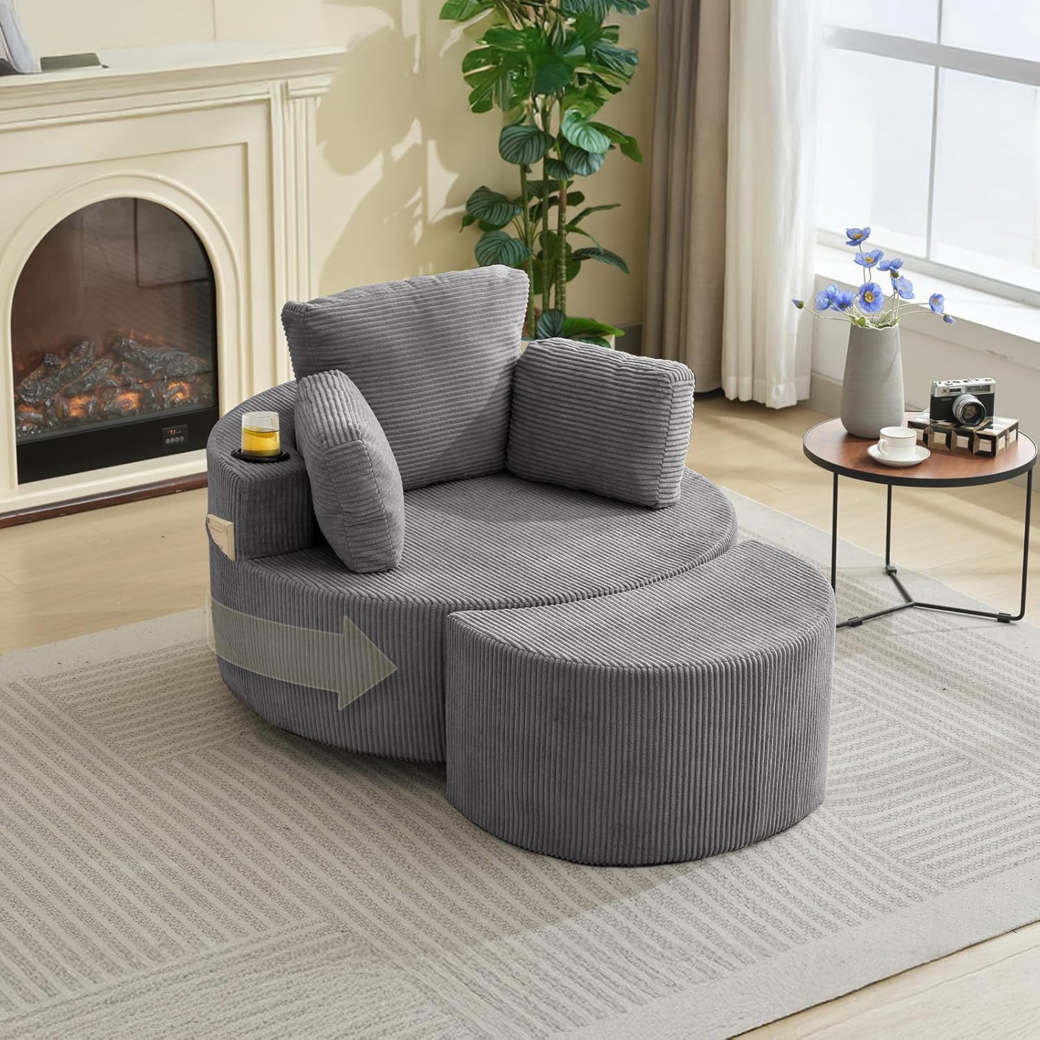 Swivel Accent Chair 37" W Swivel Recliner Comfy Upholstered Round ...