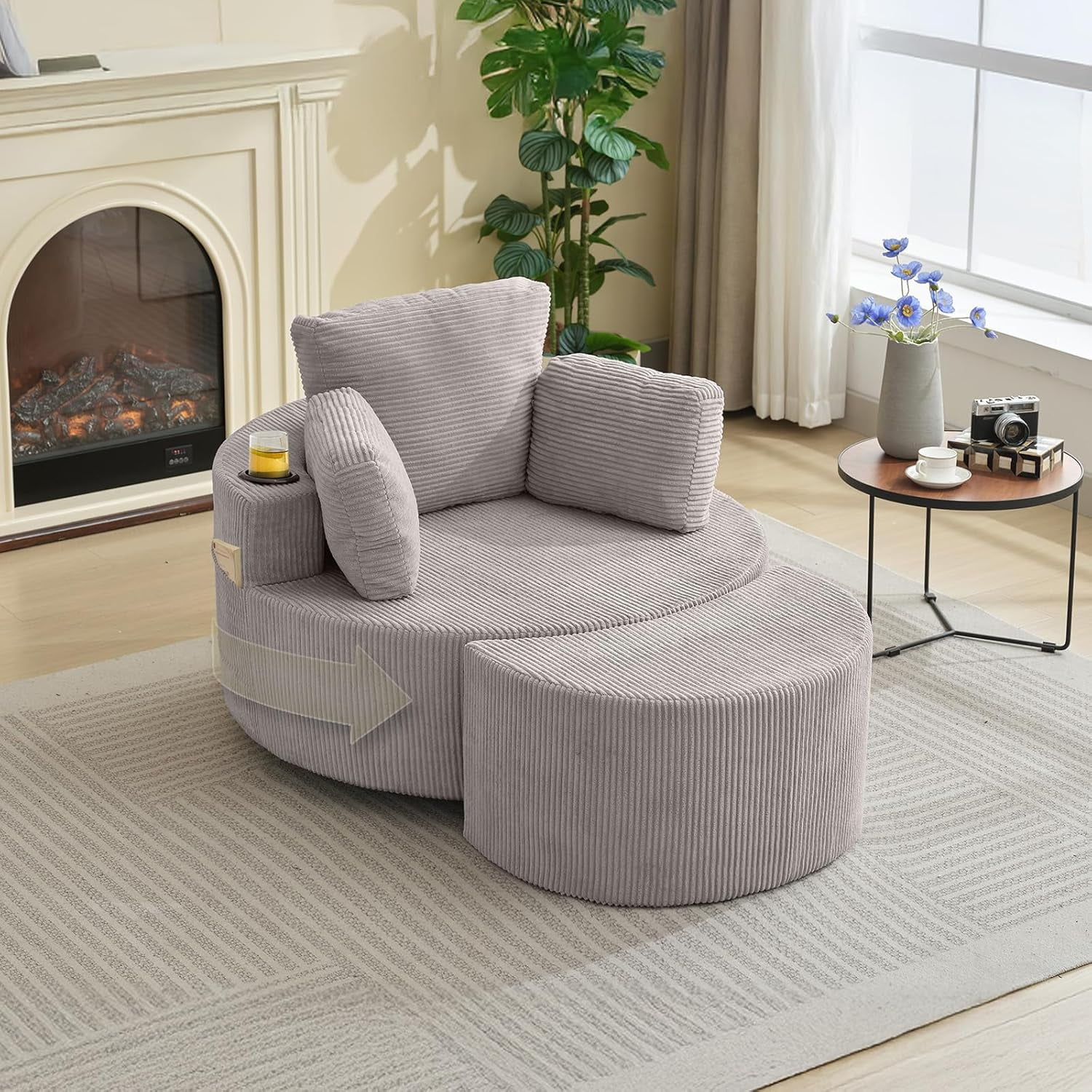 Swivel Accent Chair 37" W Swivel Recliner Comfy Upholstered Round ...