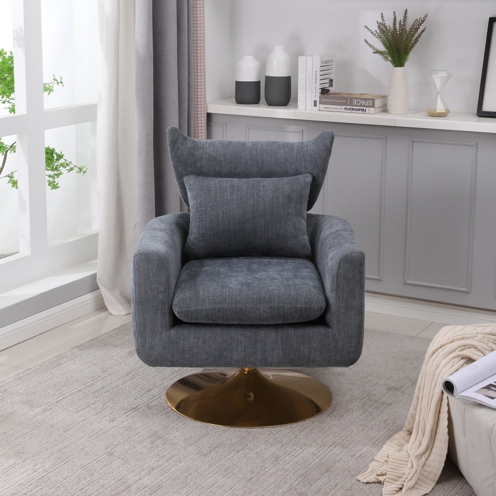 Swivel Accent Chair, Barrel Armchair with 360-Degree Base, Mid Century ...