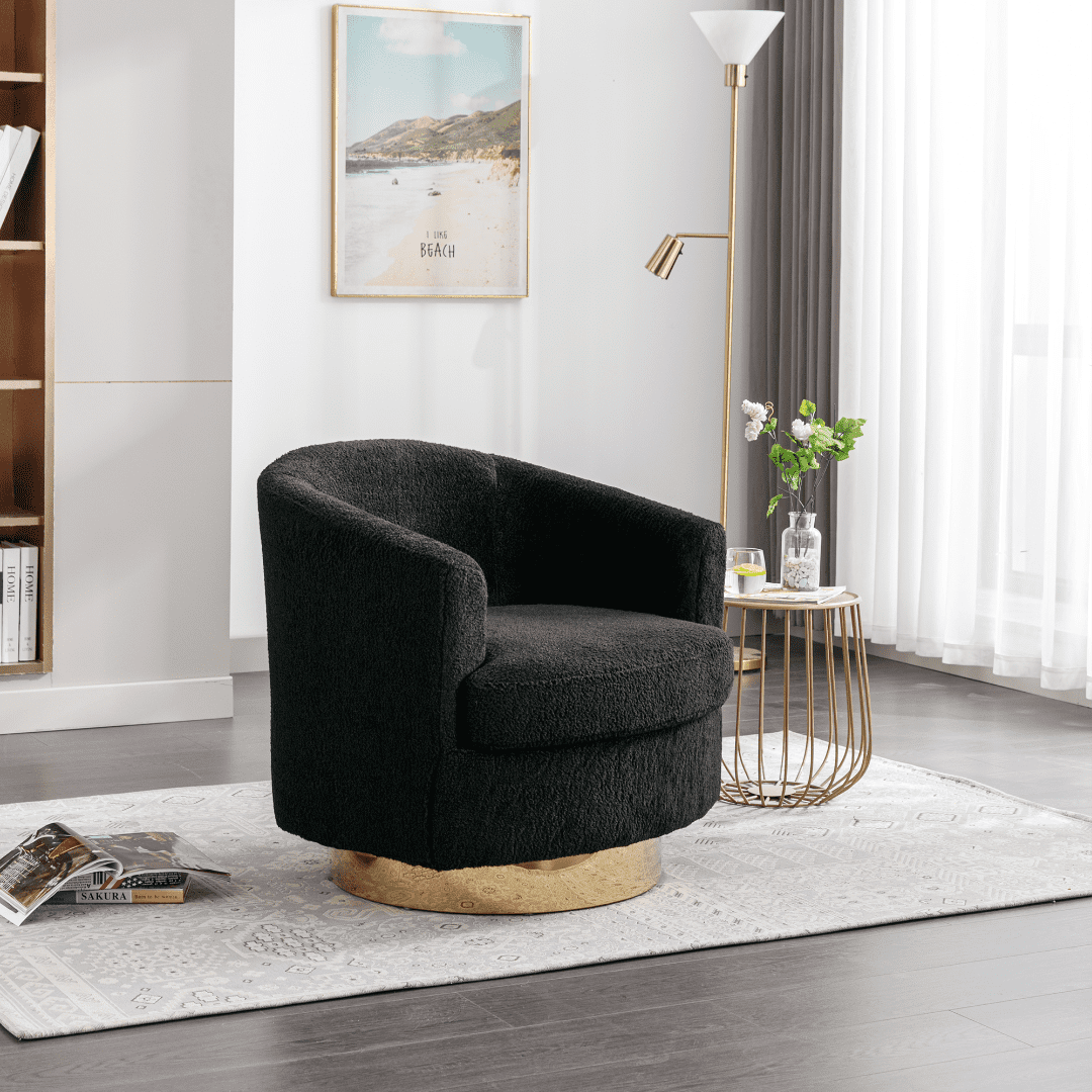 Swivel Accent Chair, Comfy Boucle Swivel Barrel Chair with Gold ...