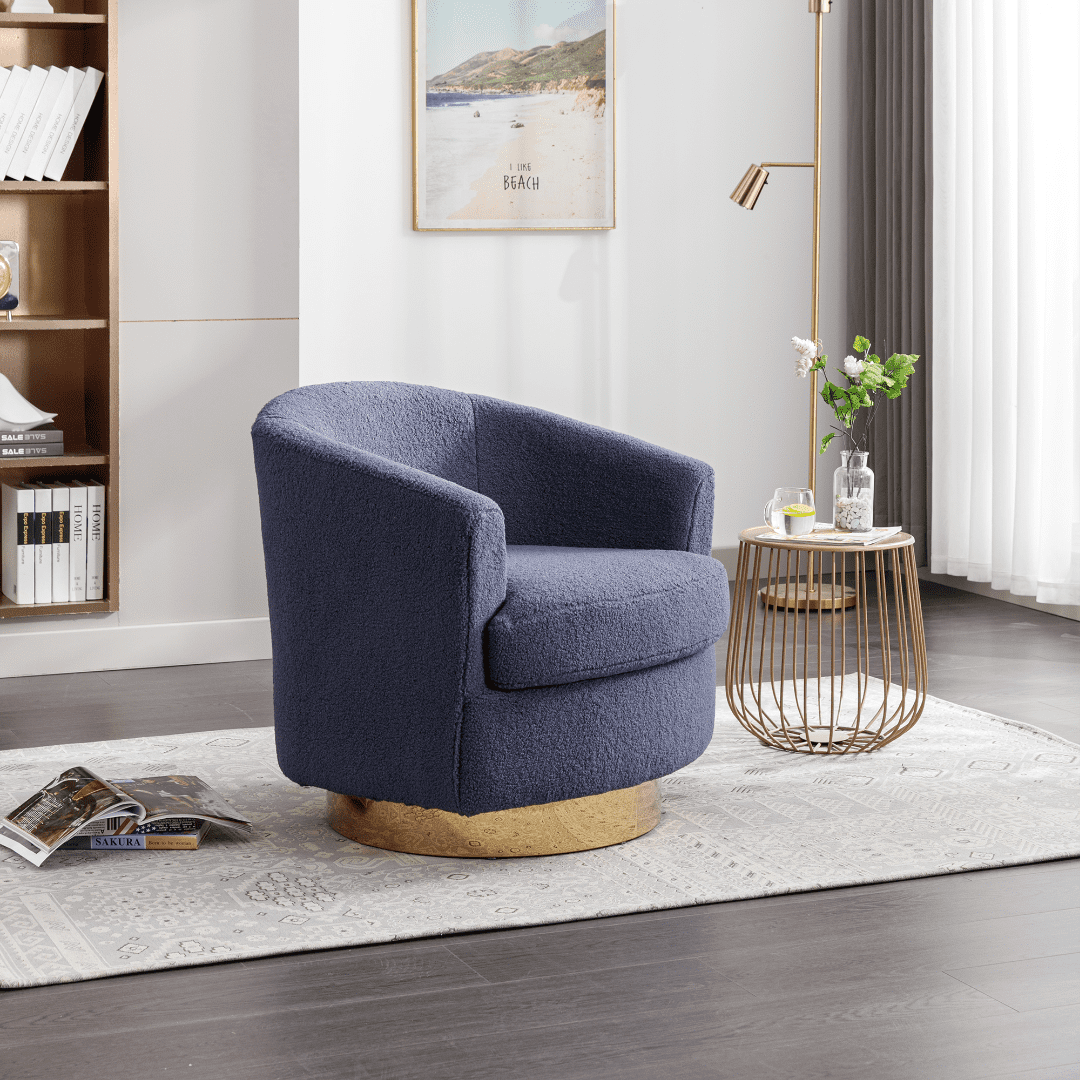 Swivel Accent Chair, Comfy Boucle Swivel Barrel Chair with Gold ...