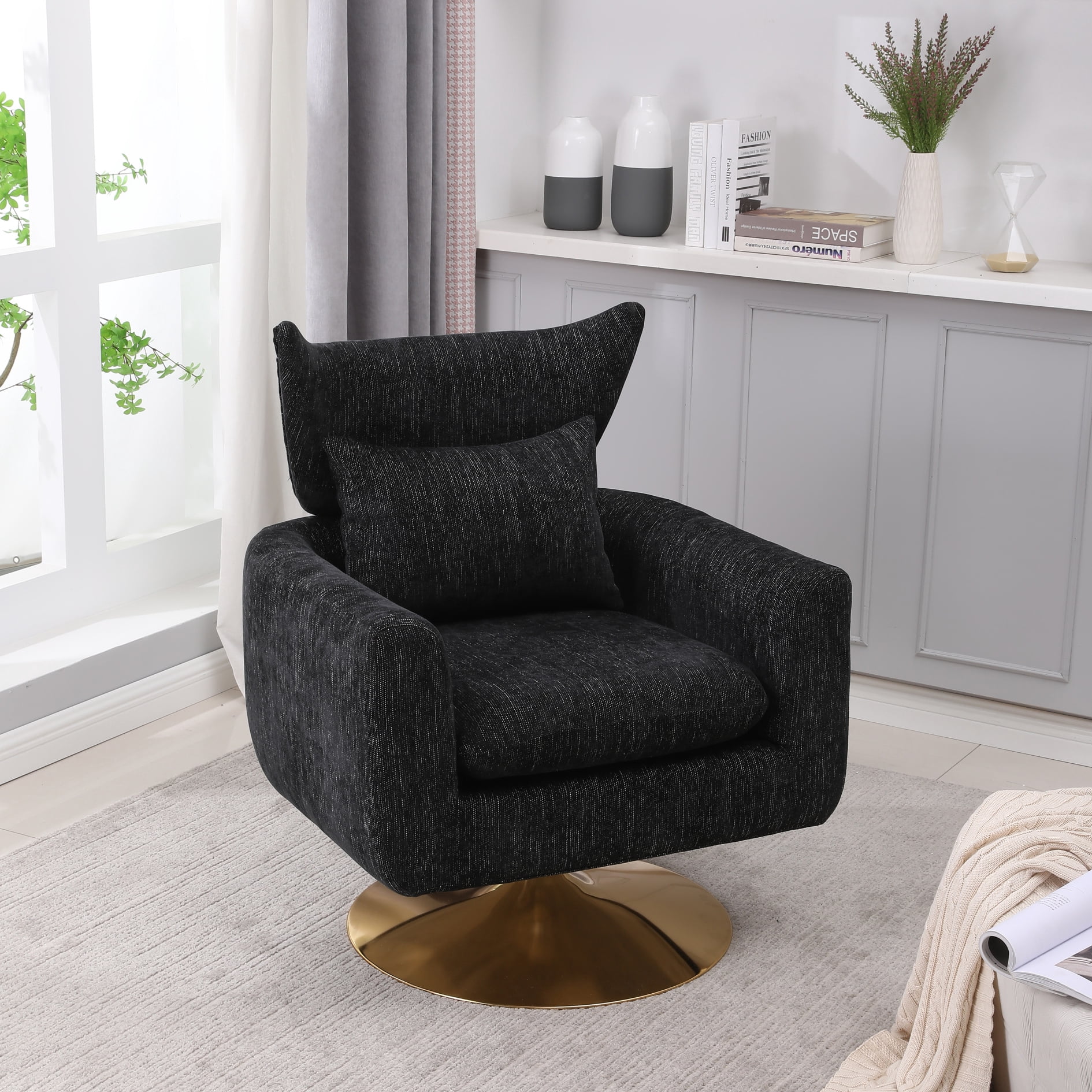 Swivel Accent Chair,Comfy Reading Chair Club Armchair with Wingback and ...