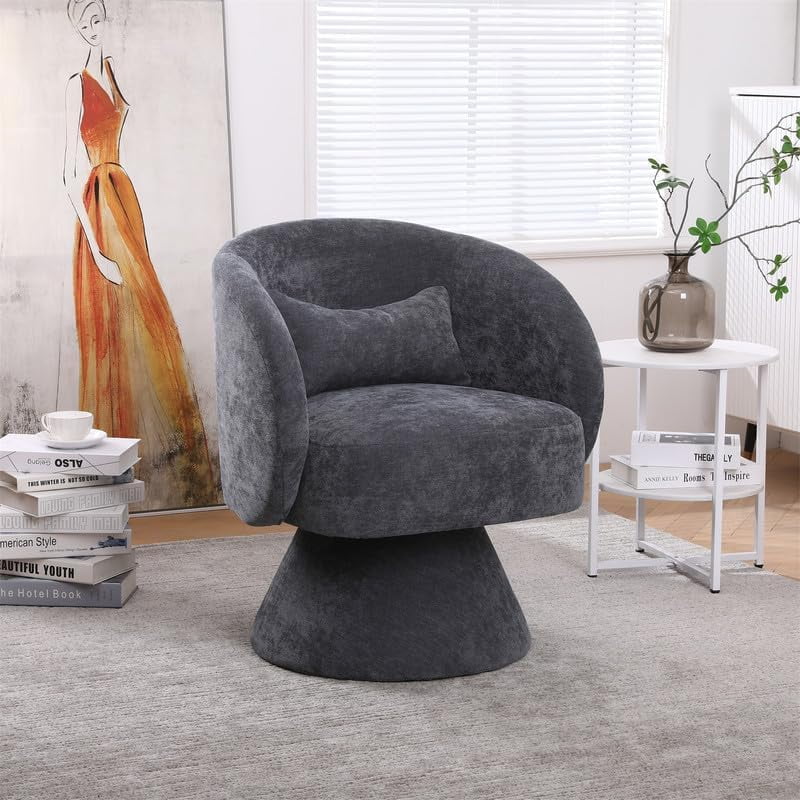 Swivel Accent Chair with Lumbar Pillow, 360° Swivel Barrel Chairs ...