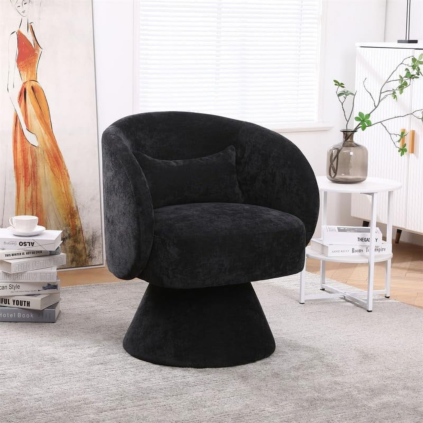 Swivel Accent Chair with Lumbar Pillow, 360° Swivel Barrel Chairs ...