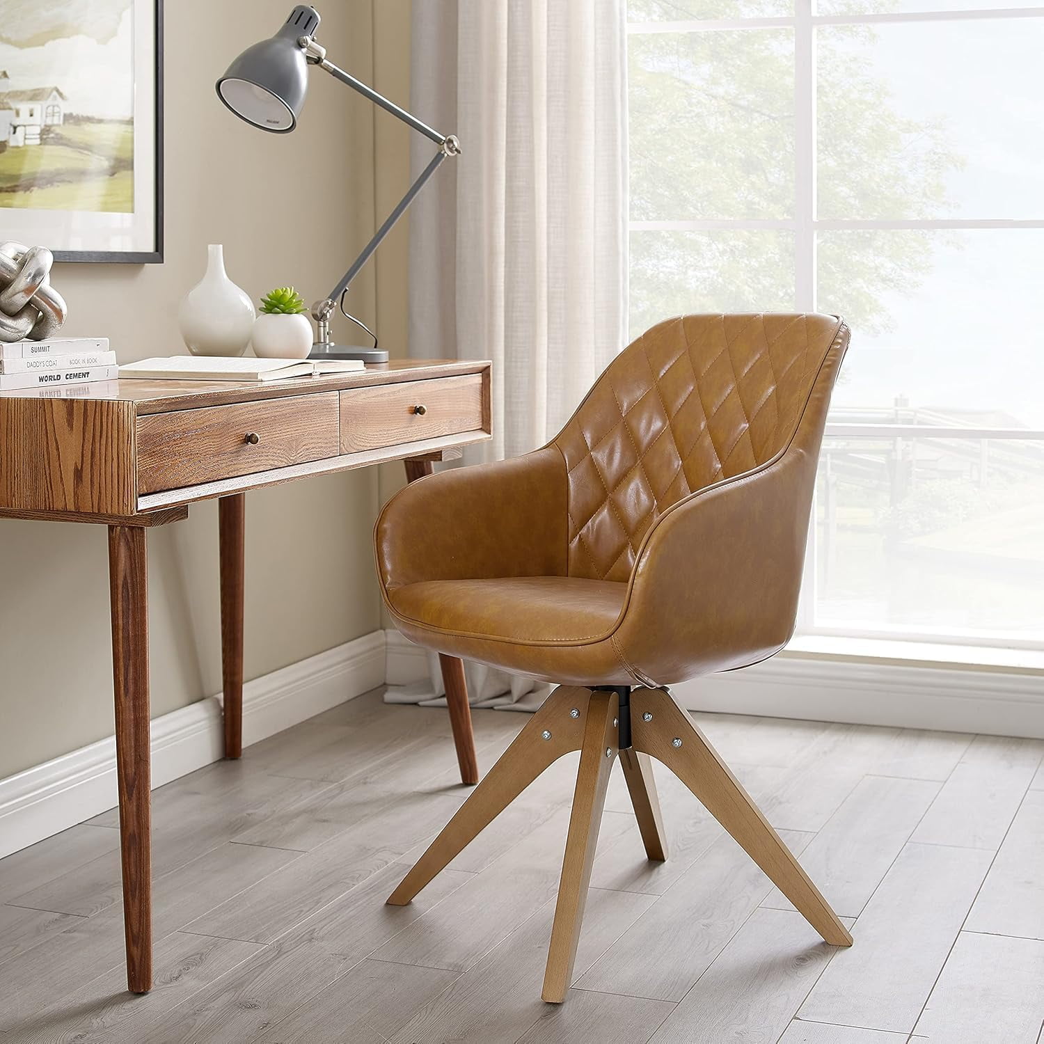 Swivel Accent Chair - Mid Century Chair Wheels Boucle Fabric ...