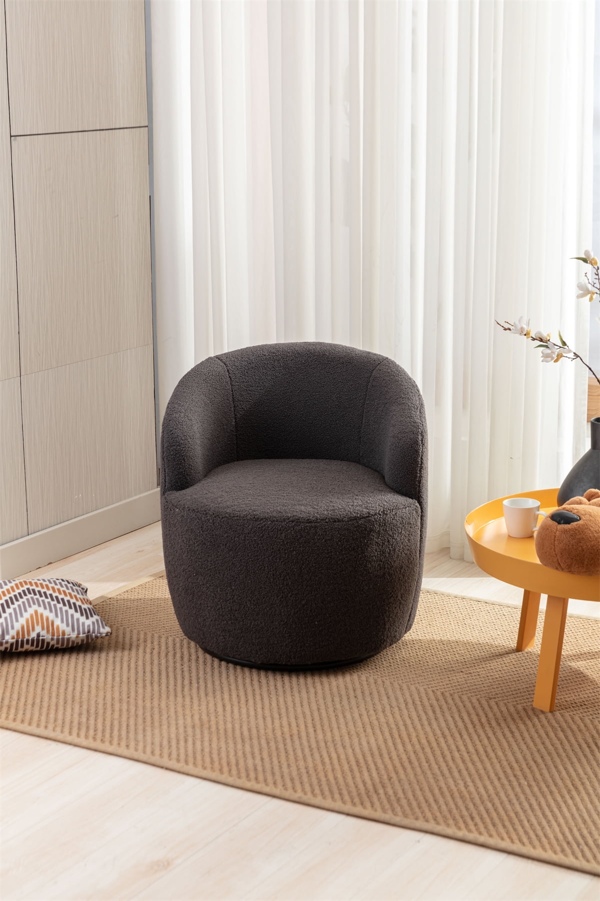 Dark Gray Modern 360° Swivel Accent Round Barrel Chair - Home Single ...