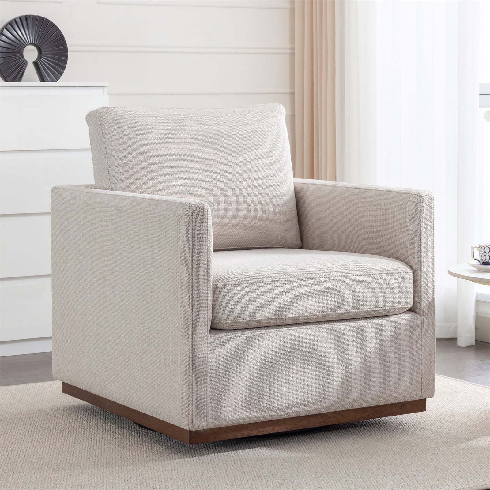 Swivel Accent Chair, Modern 360° Swivel Chair with Wood Bottom Frame ...