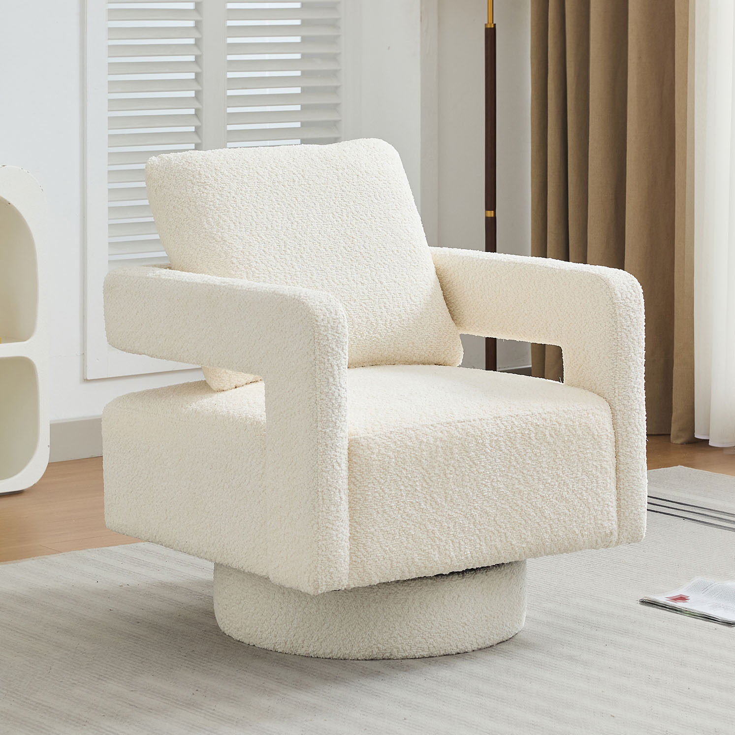 Swivel Accent Chair Modern Rotating Armchair Boucle Fabric Open Back 29 ...
