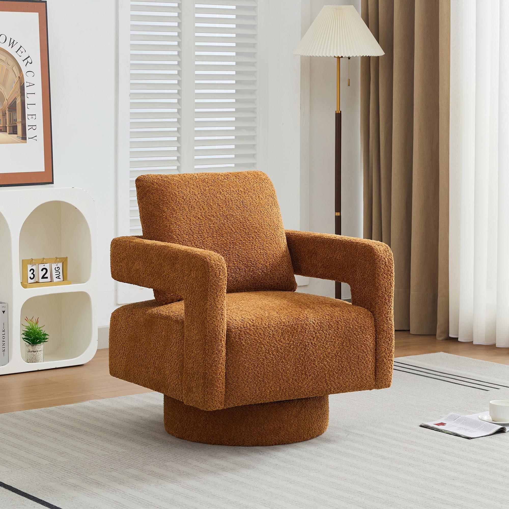 Swivel Accent Chair Modern Rotating Armchair Boucle Fabric Open Back 29 ...