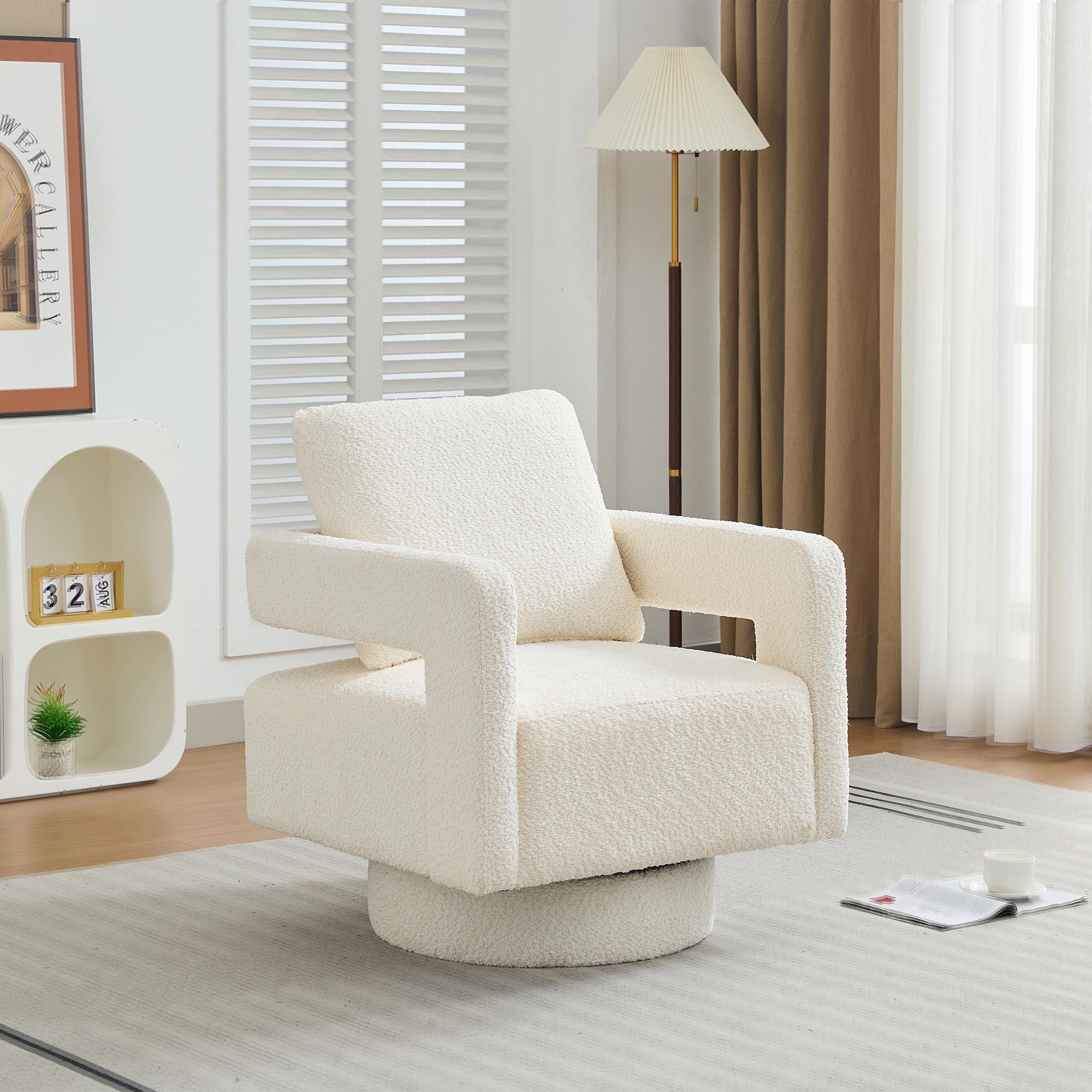 Swivel Accent Chair Modern Rotating Armchair Boucle Fabric Open Back 29 ...