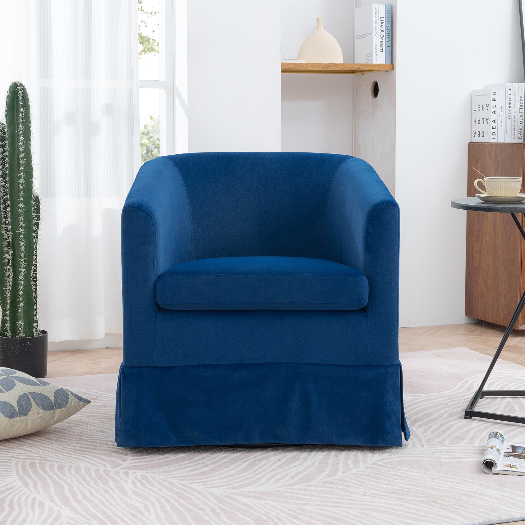 Swivel Accent Chair, Modern Round Barrel Chairs with Thick Base ...