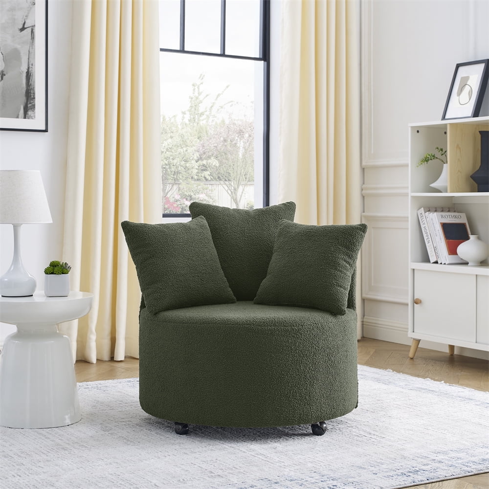 Swivel Accent Chair, Modern Teddy Upholstered Lounge Chair with Movable ...