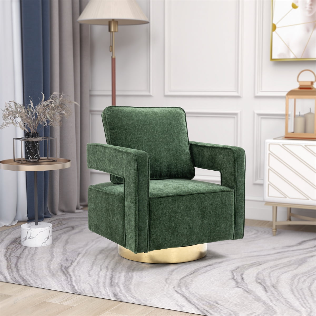 Swivel Accent Chair, Open Back Sofa Chair with Gold Stainless Steel ...
