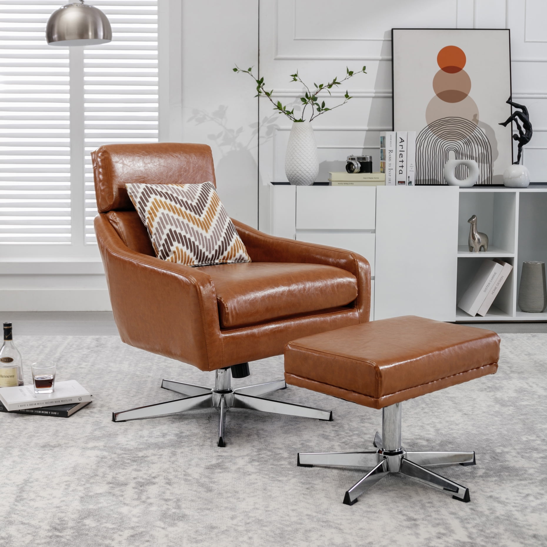 Swivel Accent Chair with Ottoman, Lounge Arm Chair with Footrest and ...