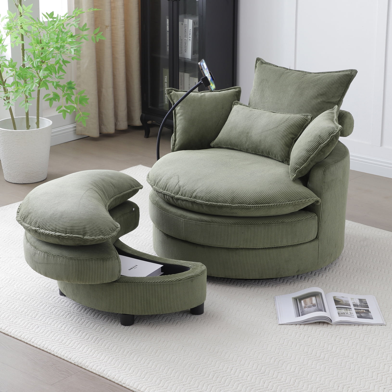 Swivel Accent Chair with Ottoman, Modern Comfy Chaise Lounge Indoor ...