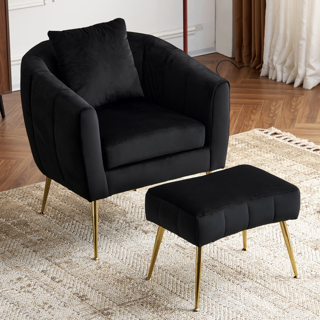 Swivel Accent Chair with Ottoman Set, Modern Barrel Arm Upholstered ...