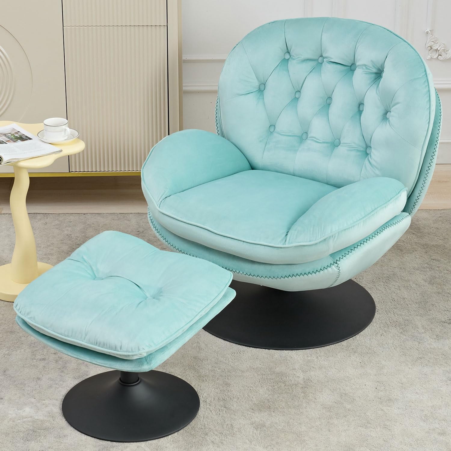 Swivel Accent Chair with Ottoman Set, Velvet Modern Lounge Chair with ...