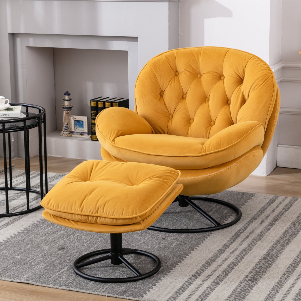 Swivel Accent Chair with Ottoman, Velvet Reading Chairs for Adults, Modern Upholstered Armchair ...