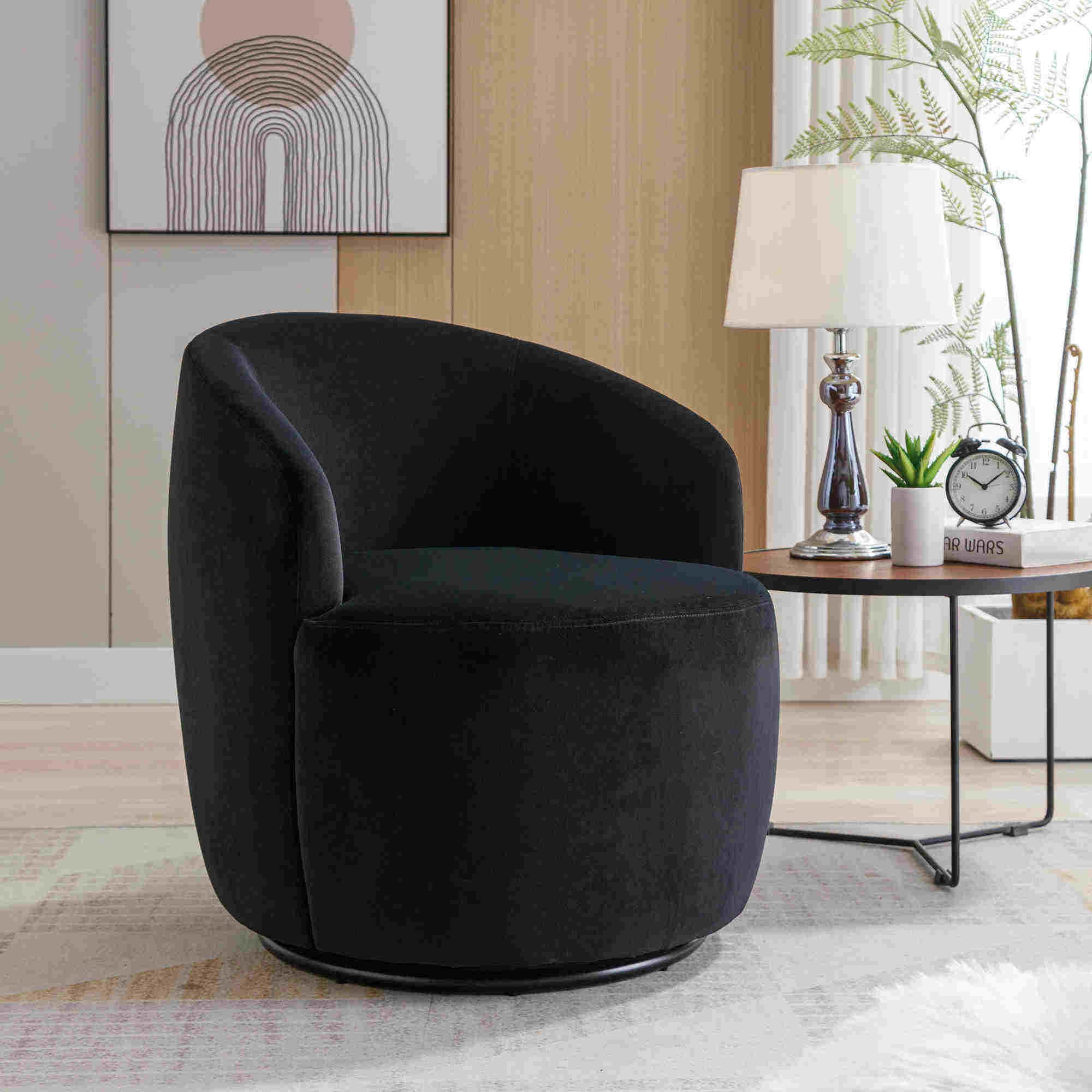 Swivel Accent Chair Round Barrel Chairs with 360° Roating Base and High ...