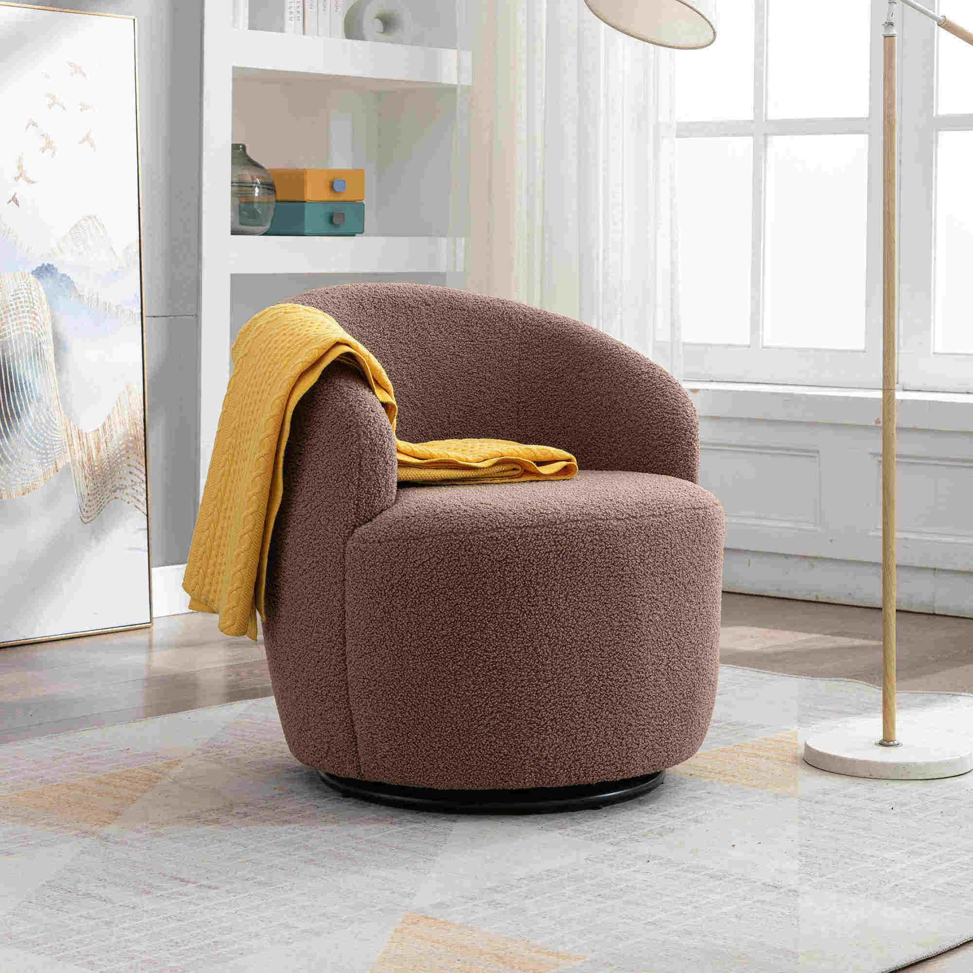 Swivel Accent Chair Round Barrel Chairs with 360° Roating Base and High ...