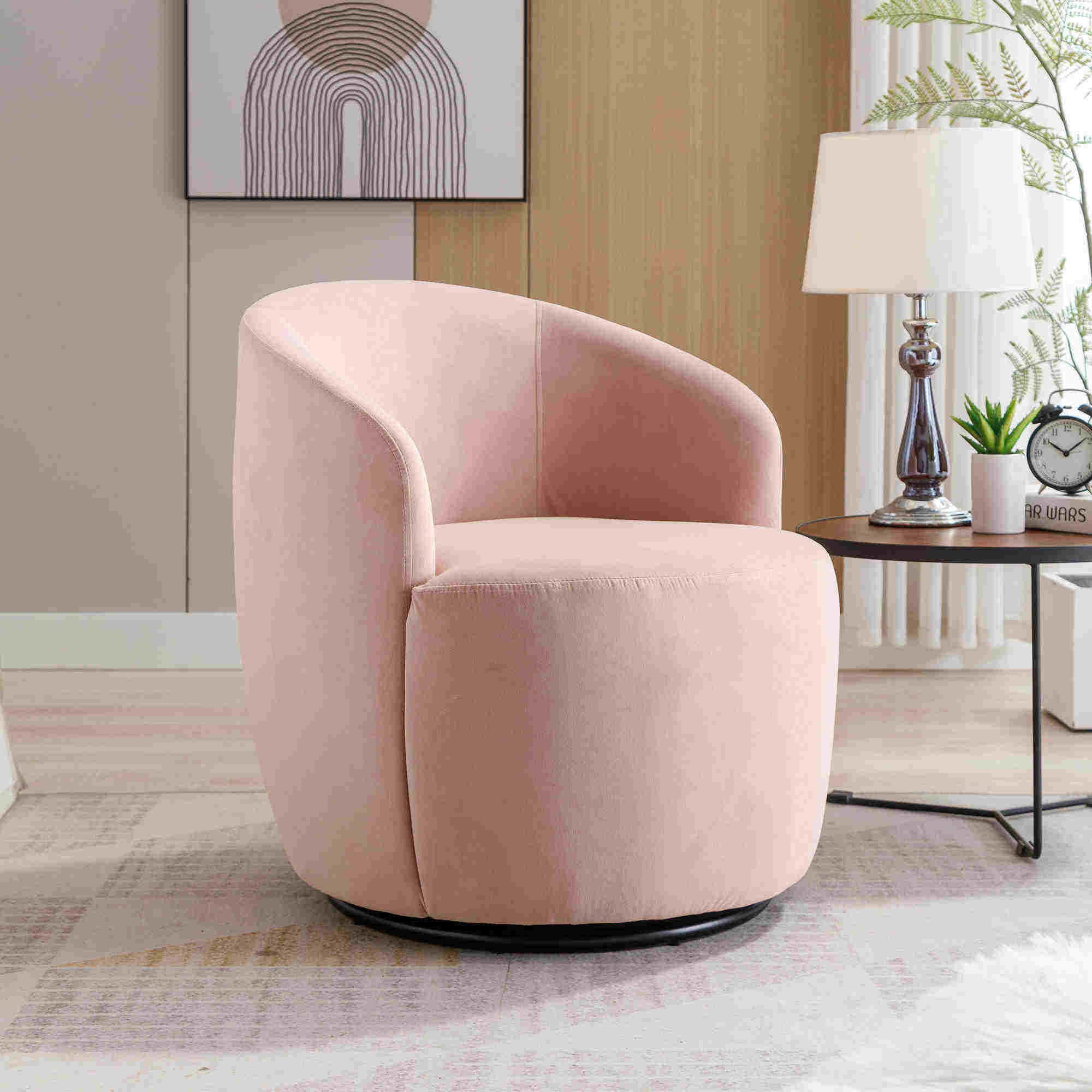 Swivel Accent Chair Round Barrel Chairs with 360° Roating Base and High ...