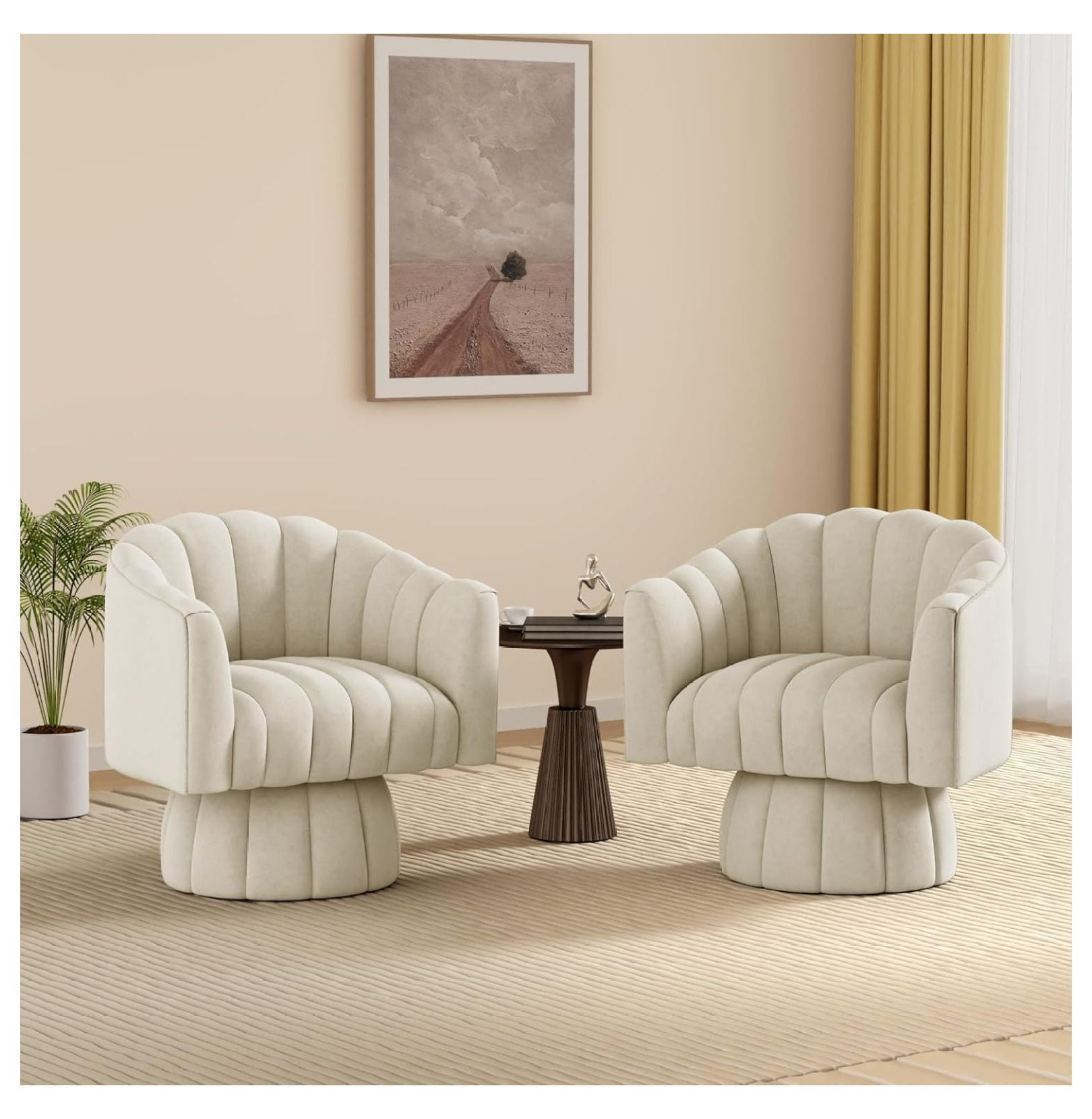 Swivel Accent Chair Set of 2, Century 360° Swivel Barrel Chair,Fluffy ...