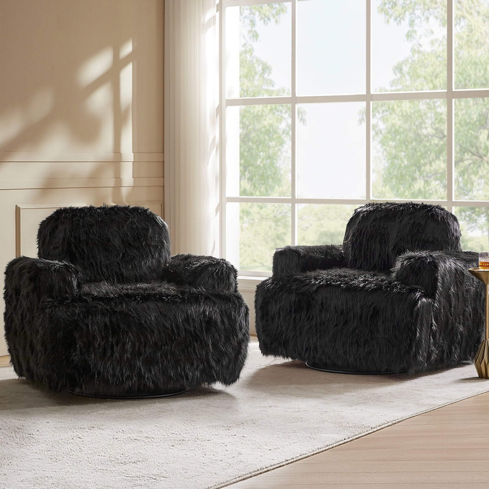 Swivel Accent Chair Set of 2 Gentle Rocking Modern Large Fuzzy Chair ...