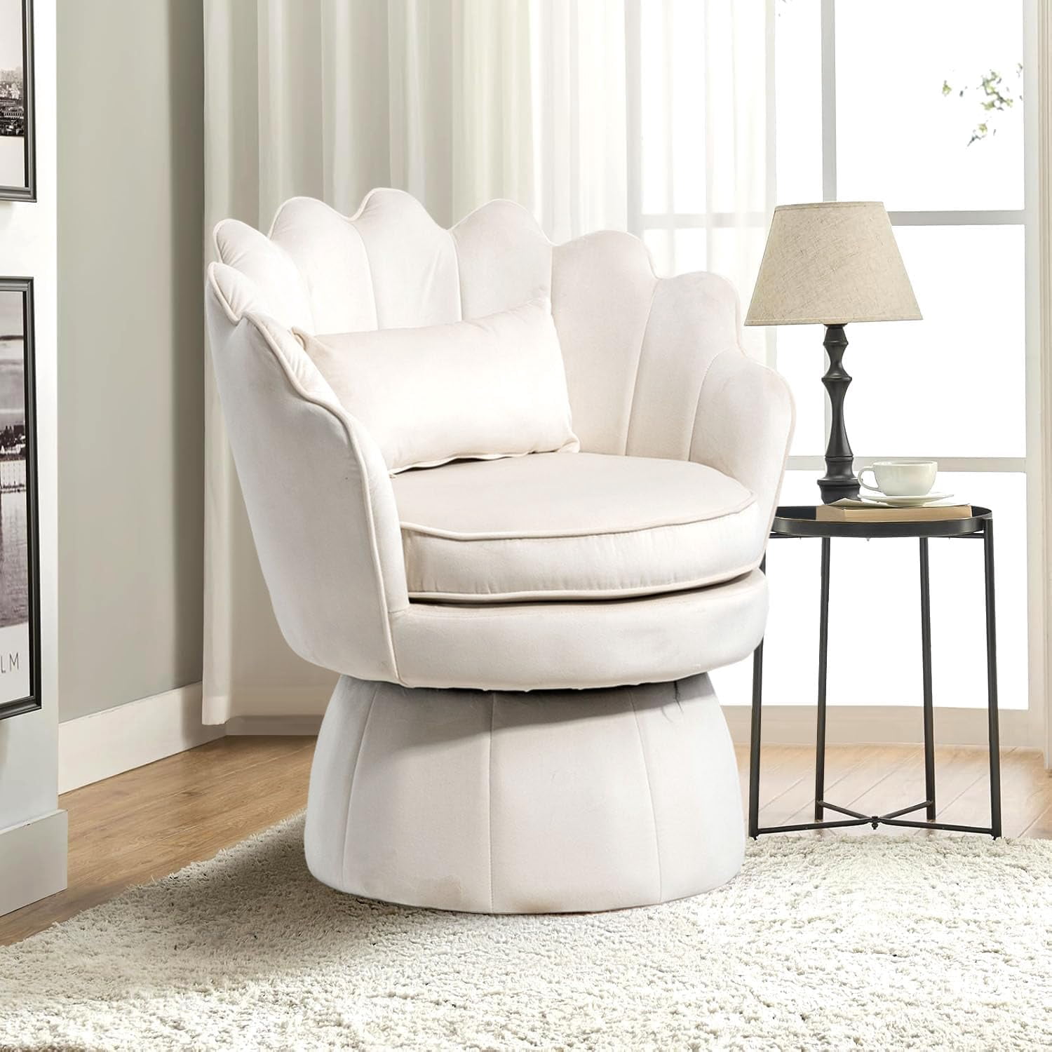 Swivel Accent Chair, Small Barrel Arm Chair, Velvet Upholstered, Mid ...