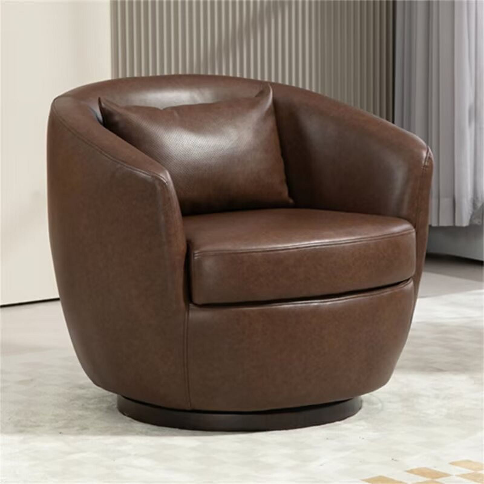 Swivel Accent Chair with Storage, 360° Metal Base PU Upholstered Modern ...