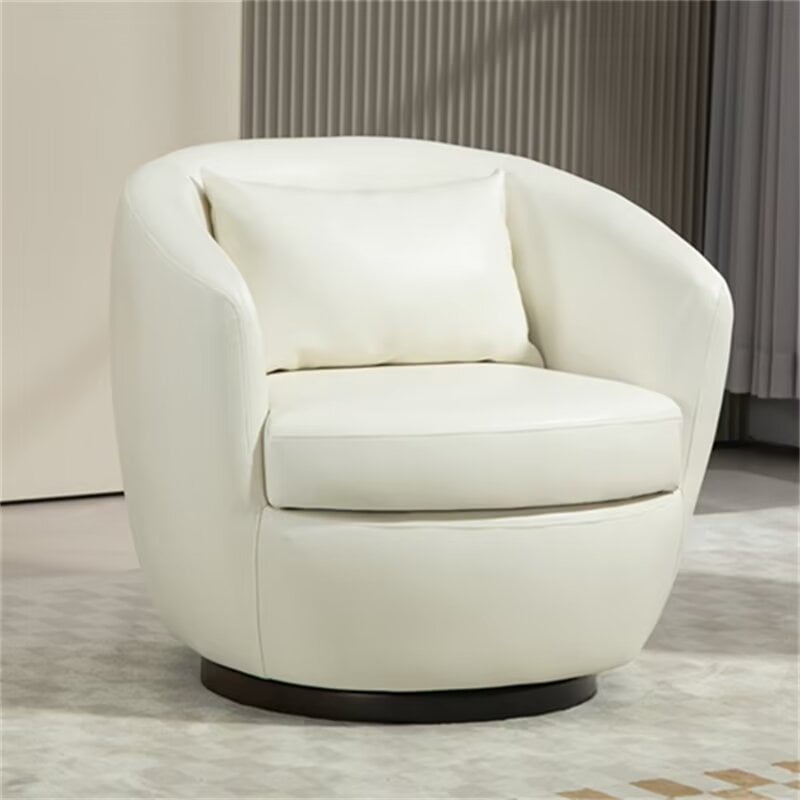 Swivel Accent Chair with Storage, 360° Metal Base PU Upholstered Modern ...