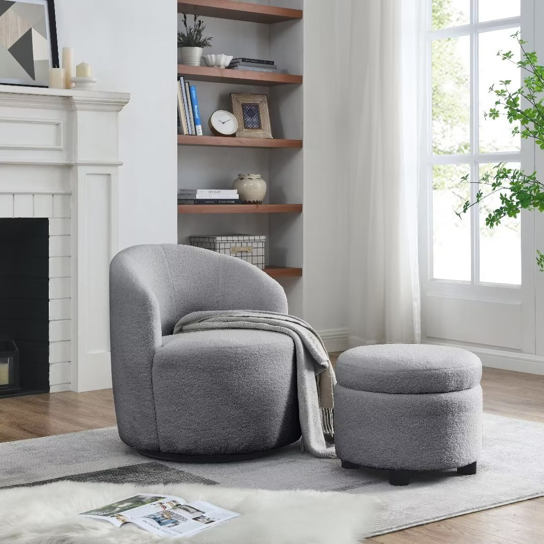 Swivel Accent Chair with Storage Ottoman, Uphostered Lounge Chair Sofa ...