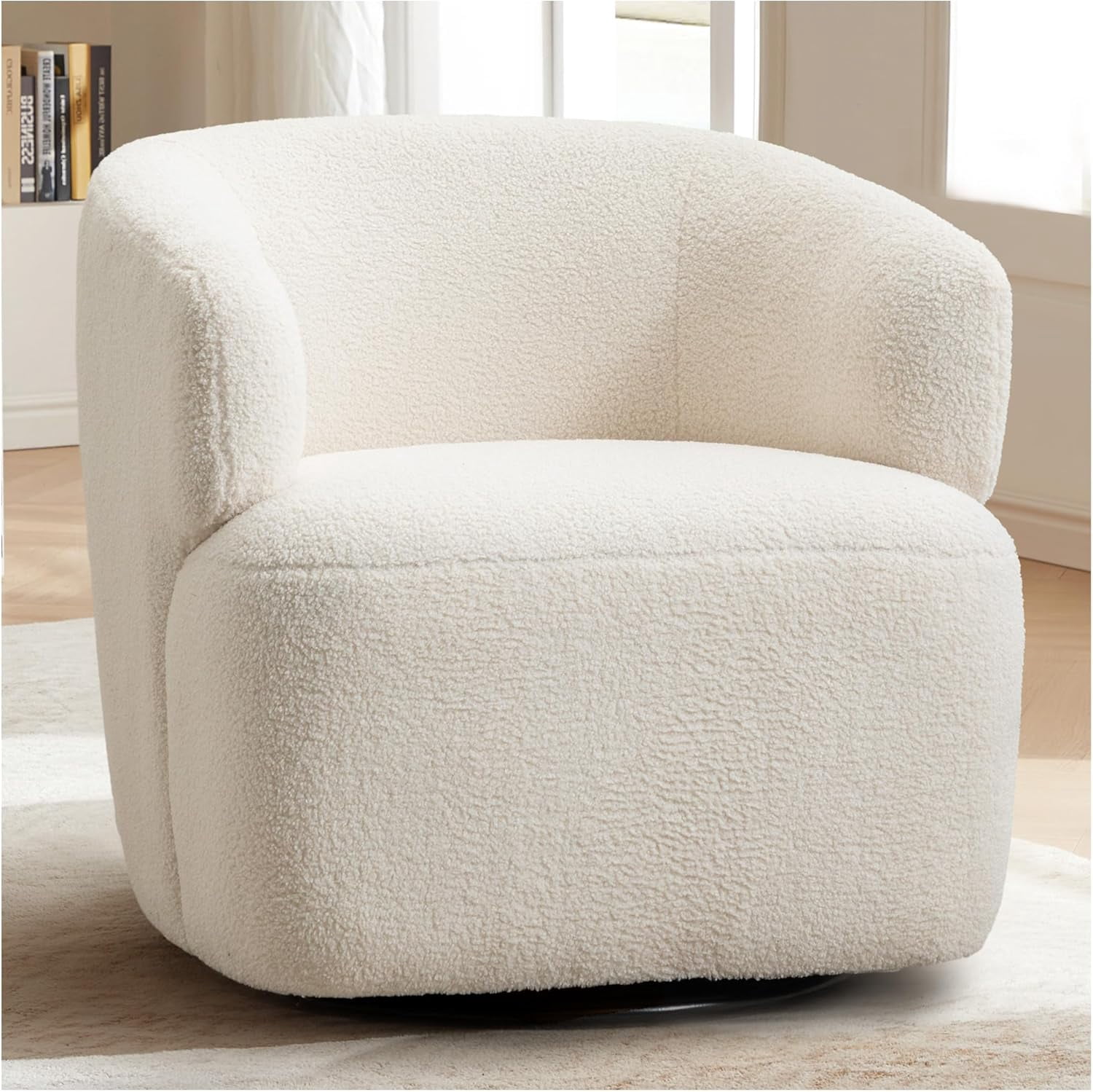 Swivel Accent Chair, Upholstered Fabric Barrel Chair Boucle Round ...