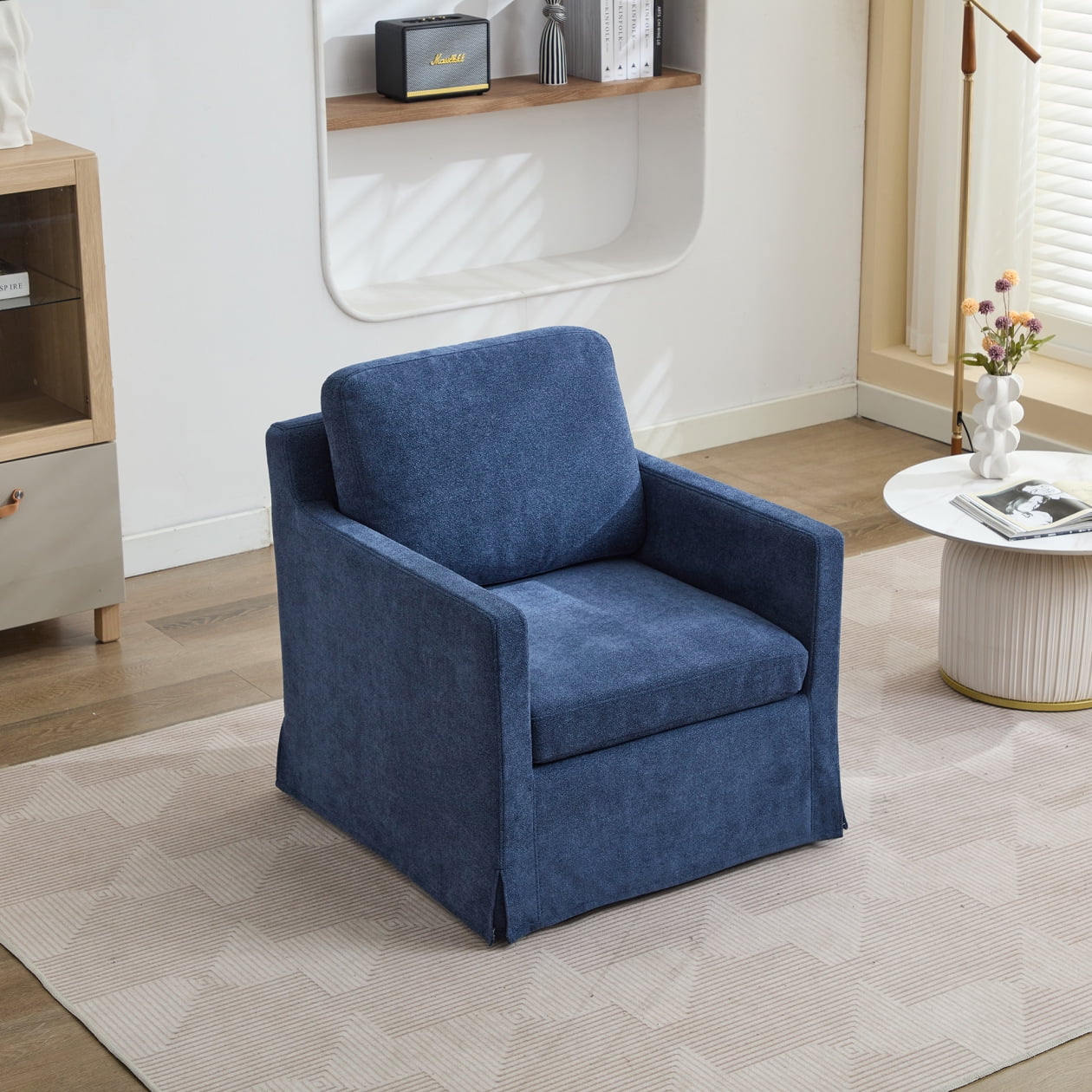 Swivel Accent Chair, Upholstered Skirted Swivel Chair with Removable ...