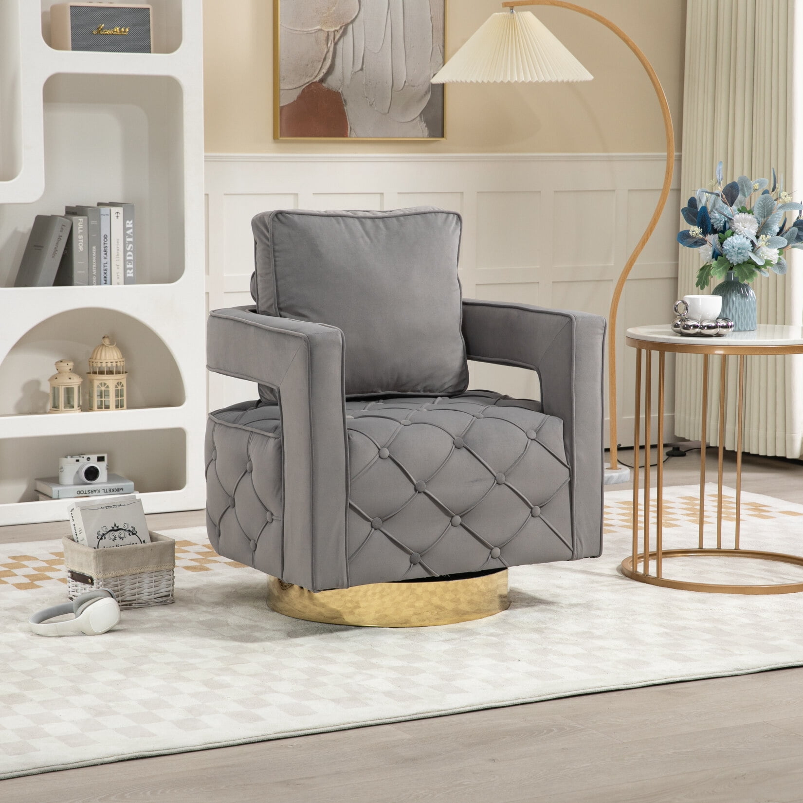 Swivel Accent Chair, Upholstered Sofa Armchair Barrel Chair, 360 Degree ...