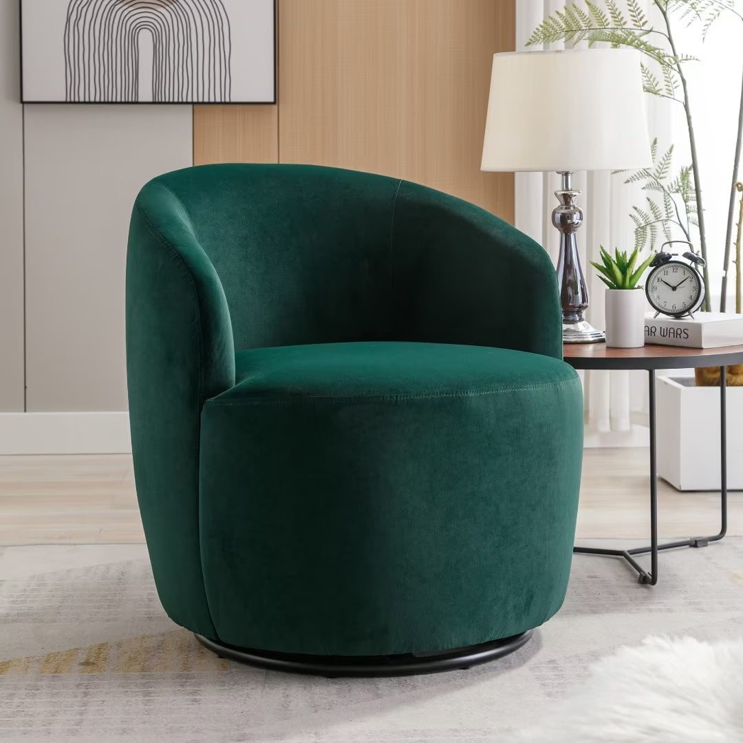 Swivel Accent Chair, Velvet Barrel Chair Armchair with Black Powder ...