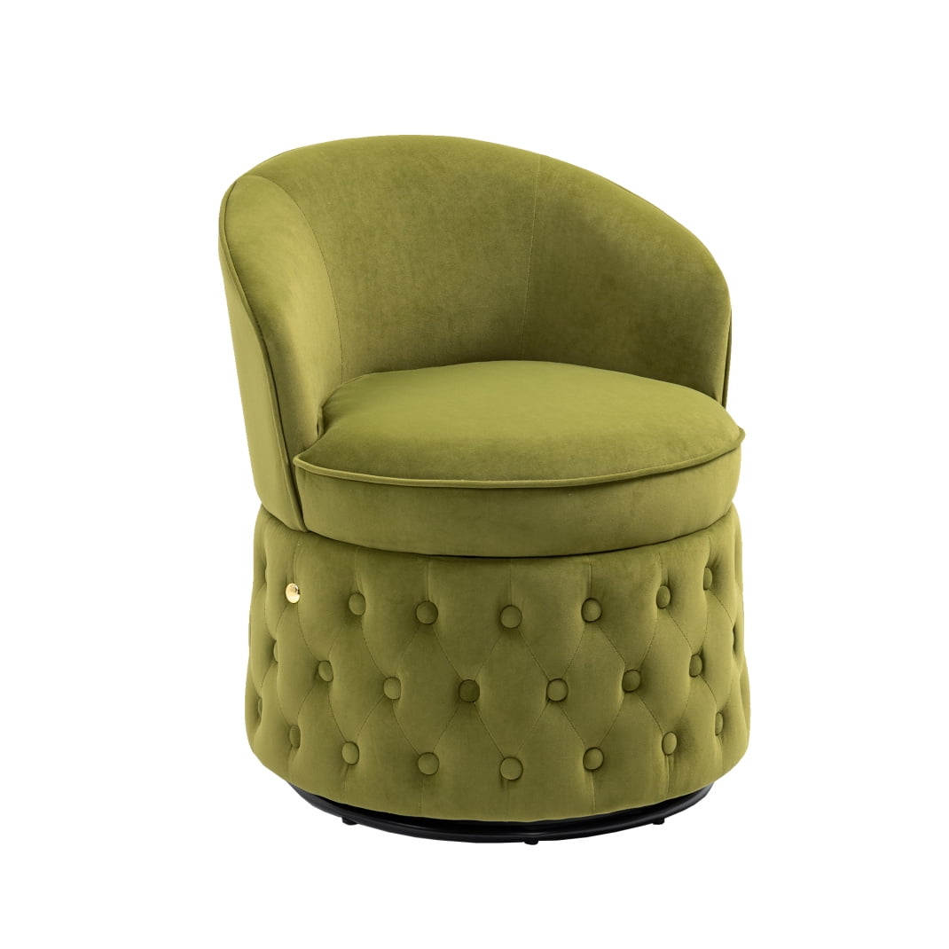 Swivel Accent Chair, Velvet Swivel Barrel Chair with Metal Base and ...
