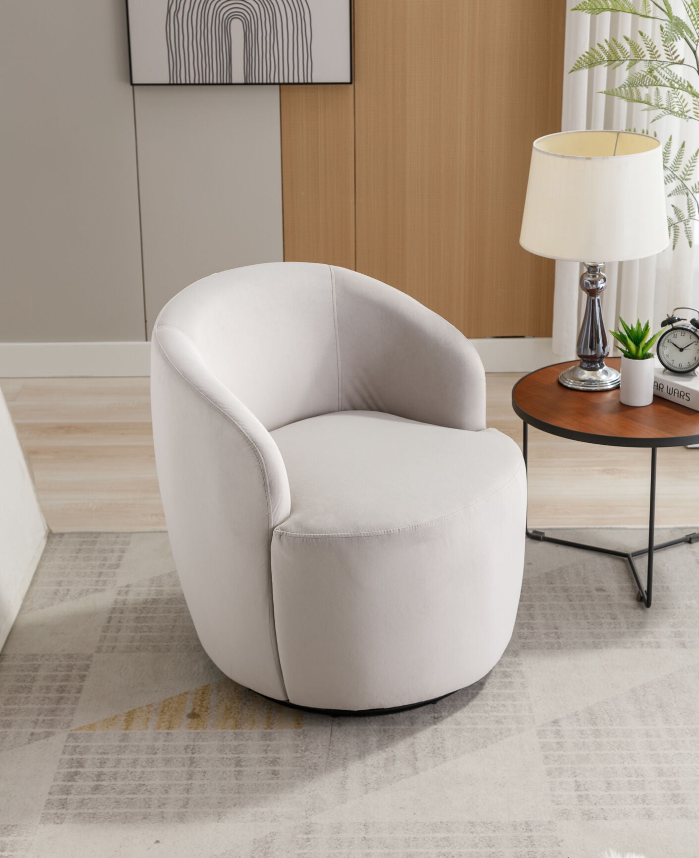 Swivel Accent Chair, Velvet Upholstered Barrel Chair with Metal Base ...