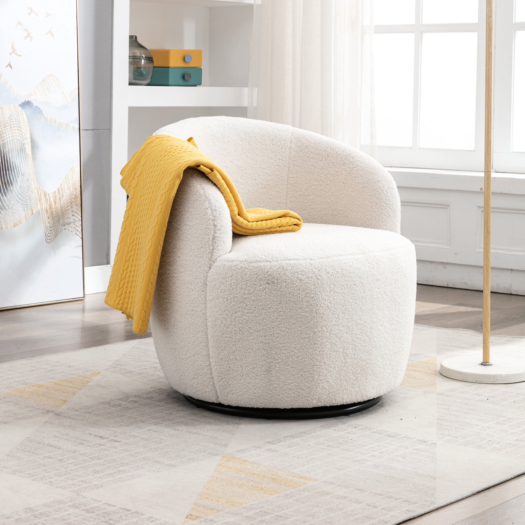 Swivel Accent Chair In White Fabric, Foam Filled Padding, 25.01 In ...