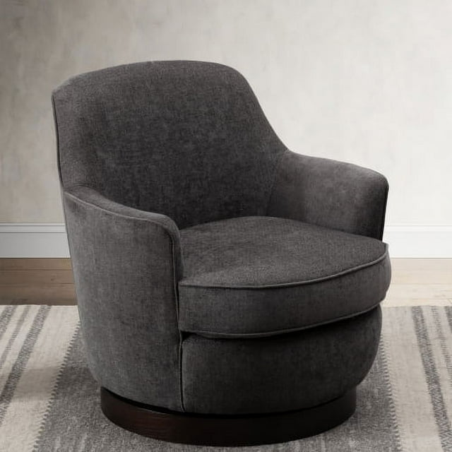 Swivel Accent Chair with Wood Base, Contemporary Velvet Curved Swivel ...