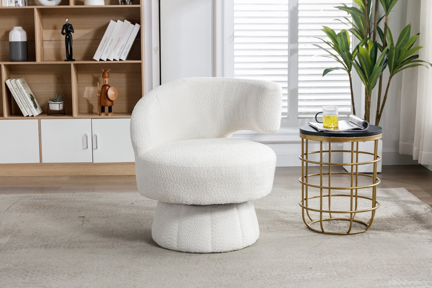 Swivel Accent Chair with Wrap-around Barrel Backrest and Armrests ...