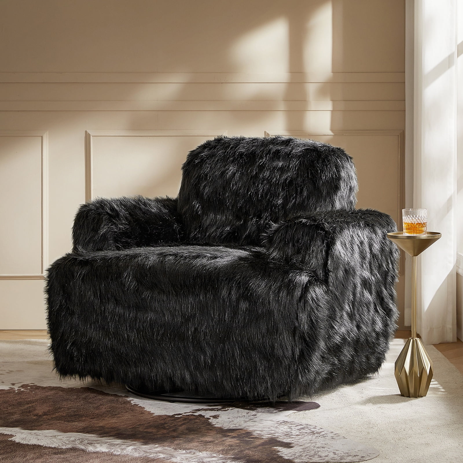 Swivel Accent Chair with Gentle Rocking Modern Large Fuzzy Chair Living ...