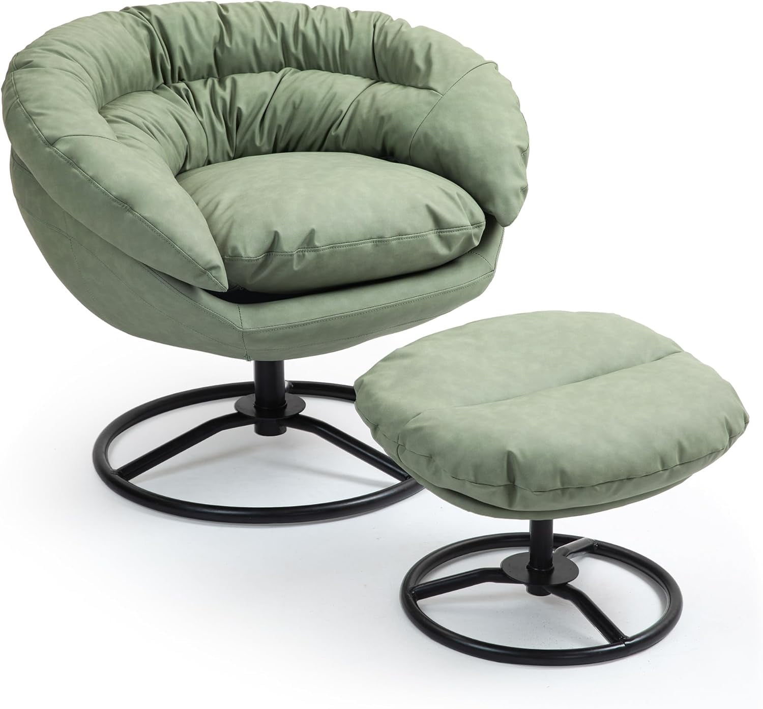 Swivel Accent Chair with Ottoman,Faux Leather Reading Chair with ...