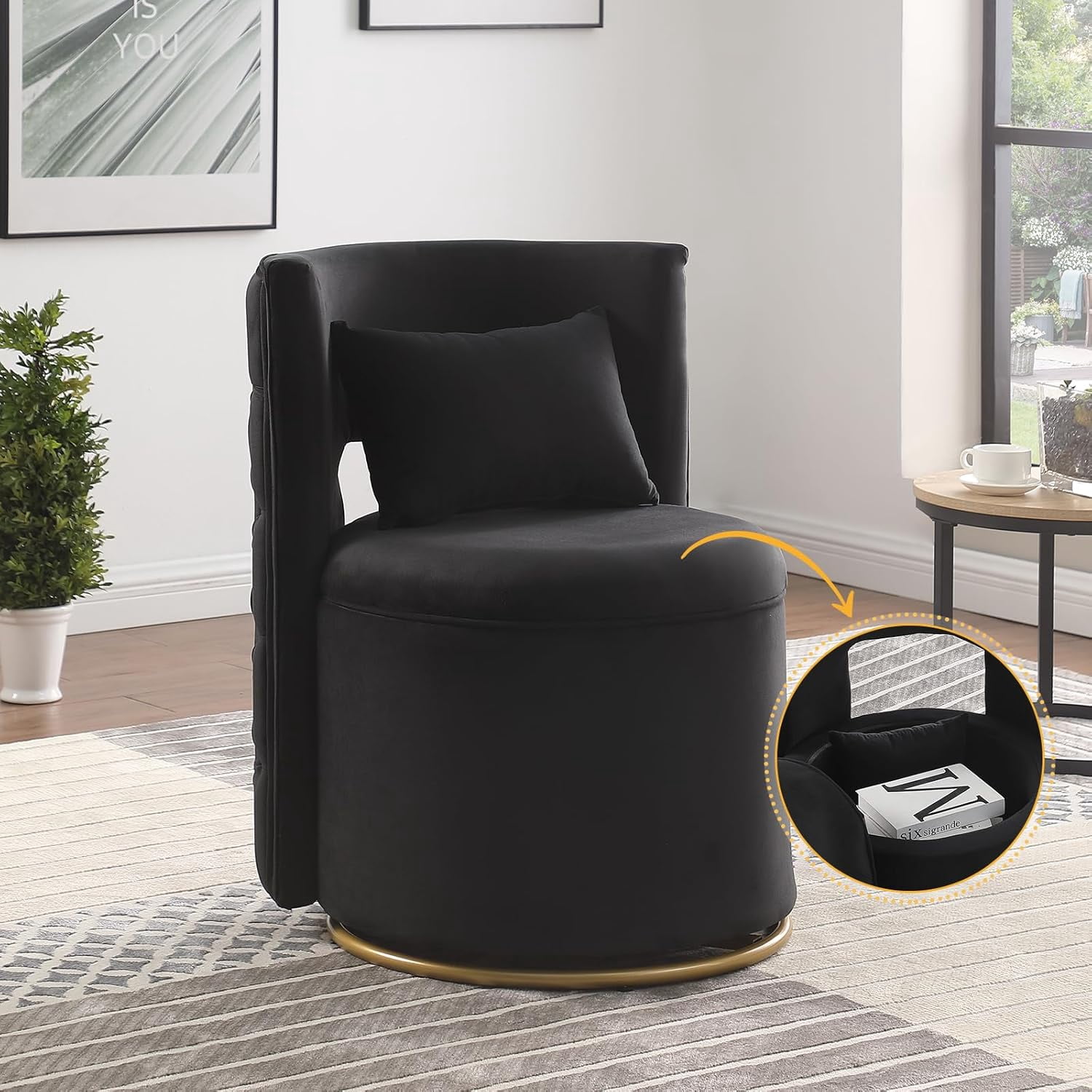 Swivel Accent Chair with Storage, Velvet Button Curved Chair 360 ...